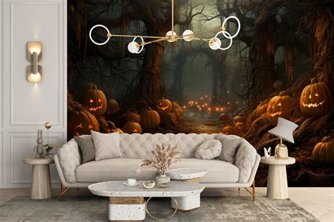 Eerie Pumpkin Forest Silhouette Wall Mural