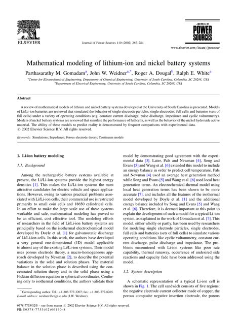 Pdf Mathematical Modeling Of Lithium Ion And Nickel Battery Systems