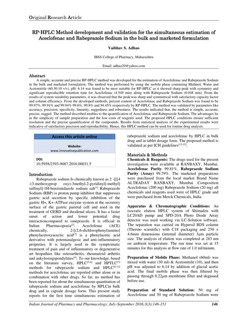 pdf rp hplc method development and validation for the simultaneous
