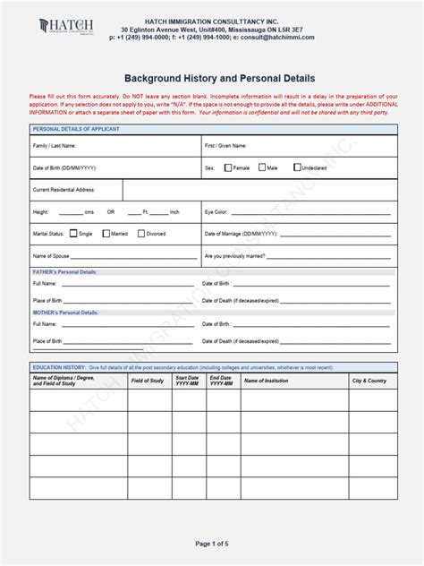 Background Declaration And Personal Information Form Pdf