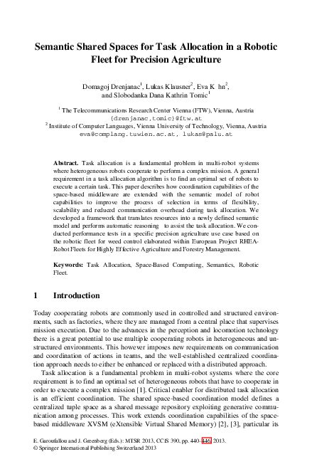 Pdf Semantic Shared Spaces For Task Allocation In A Robotic Fleet For