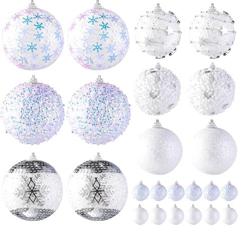 24pcs Glitter Christmas Ornaments Set Multiple Sizes