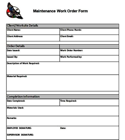 Maintenance Work Order Form Example Printable Forms Free Online