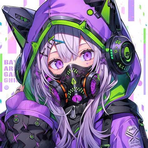 Premium Photo Anime Girl With Purple Hair Wearing A Gas Mask And