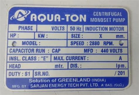 Rivet Mounted Screen Printed Aluminium Pump Name Plate 05mm Anodized