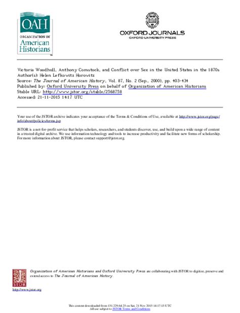 Pdf “victoria Woodhull Anthony Comstock And Conflict Over Sex In