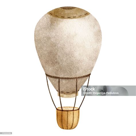 베이지색 열기구 바구니 귀여운 아기 항공기 수채화 손으로 그린 그림입니다 격리 아이의 상품 옷 엽서 베이비 샤워 및 아이들의 방을 위한 디자인 0명에 대한 스톡 벡터 아트