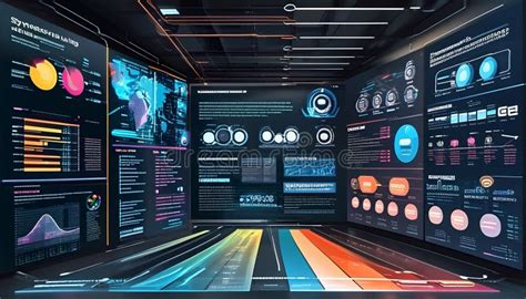 A Futuristic Control Room Or Data Center With Multiple Large Screensgenerative Ai Stock Image