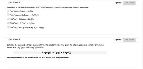 Solved Select ALL Of The Choices That Depict A NET IONIC Chegg Com