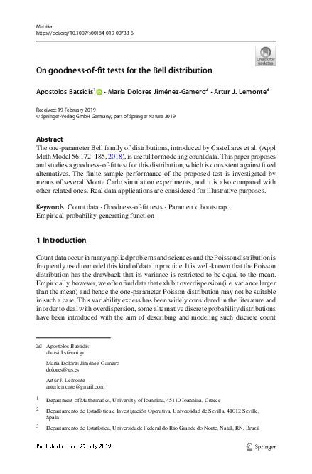 Pdf On Goodness Of Fit Tests For The Bell Distribution