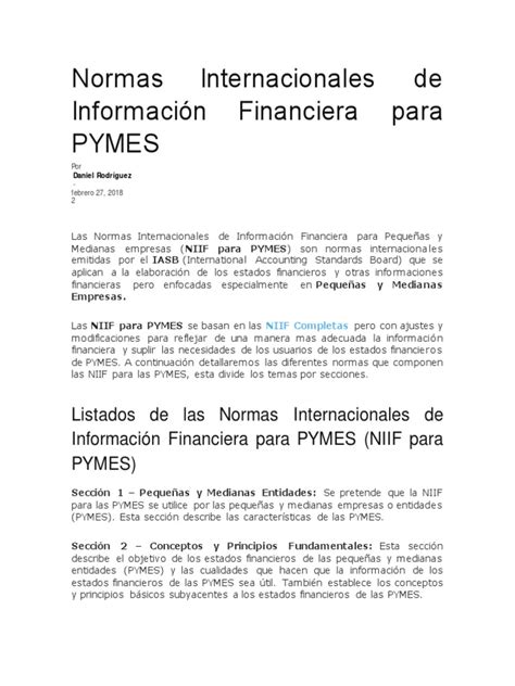 Normas Internacionales De Información Financiera Para Pymes Pdf