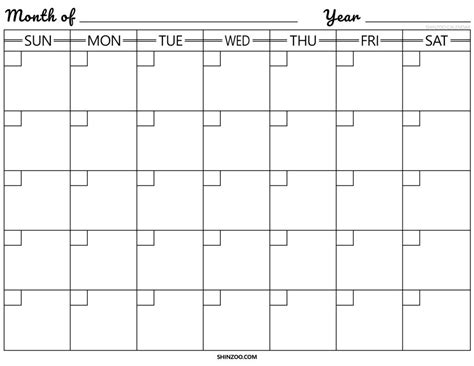 Free Large Square Calendar Printable [year] Edition Printables For
