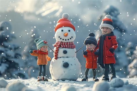 Premium Photo Cartoon People At A Snowman Building Class