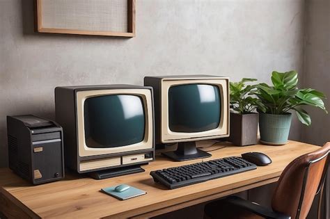 Premium Photo Retro Computer On Desk Arrangement