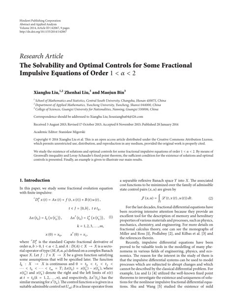 Pdf The Solvability And Optimal Controls For Some Fractional