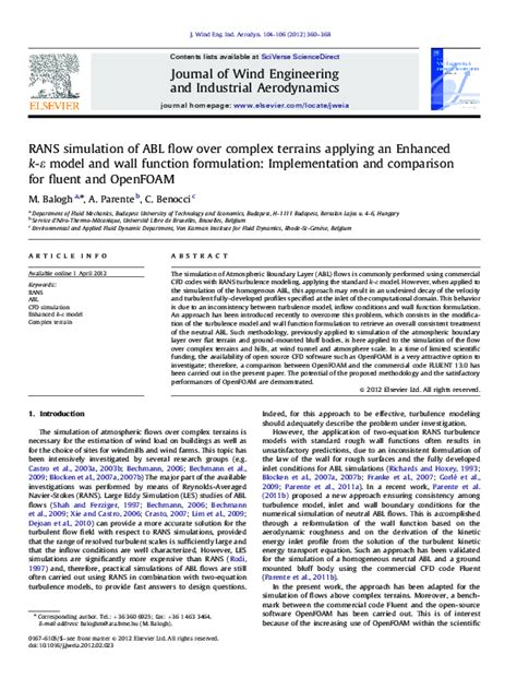 Pdf Rans Simulation Of Abl Flow Over Complex Terrains Applying An Enhanced K ε Model And Wall