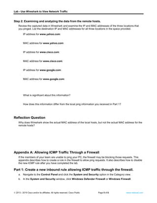 3 7 10 Lab Use Wireshark To View Network Traffic PDF Computer Networking Computing