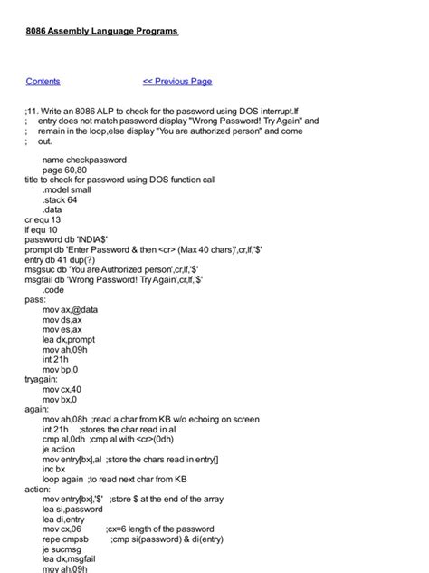 Previous Page 8086 Assembly Language Programs Pdf Instruction Set