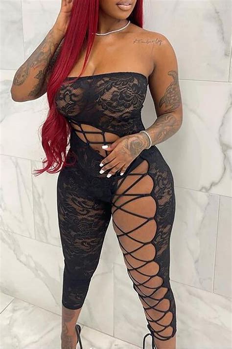 Black Sexy Solid Lace Strapless Plus Size Plus Size Knowfashionstyle Wholesale Shoes