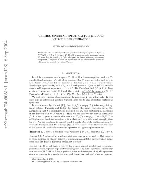 Pdf Generic Singular Continuous Spectrum For Ergodic Schrodinger