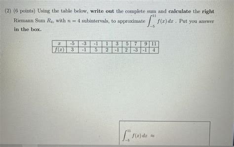 Solved 2 6 Points Using The Table Below Write Out The