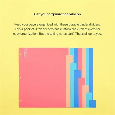 Yoobi Binder 8 Tab Dividers Pack Of 4 Multicolor