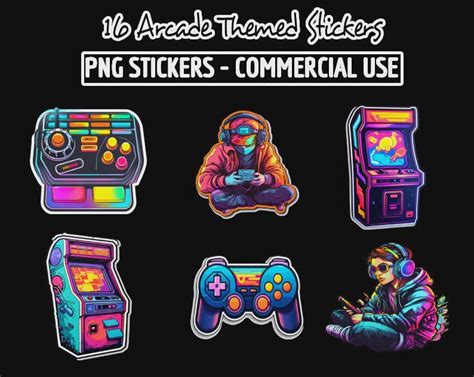 Arcade Stickers Png Bundle Neon Gaming Stickers Gamer Clipart