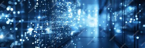 Abstract Blue Data Center Server Room With Bokeh Lights Premium Ai Generated Image