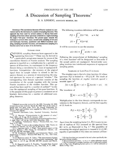 1 1959 A Discussion Of Sampling Theorems Pdf Spectral Density Convolution