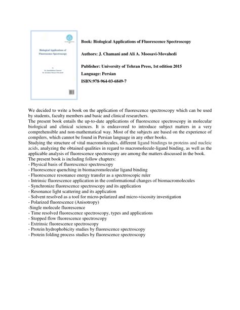 Pdf Biological Applications Of Fluorescence Spectroscopy
