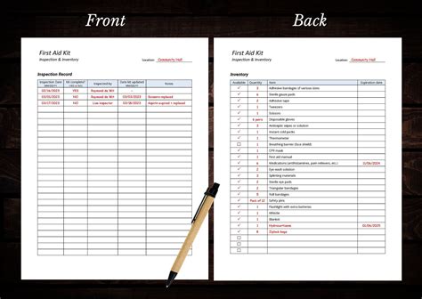 First Aid Kit Inspection Record First Aid Kit Checklist First Aid Kit Inventory First Aid