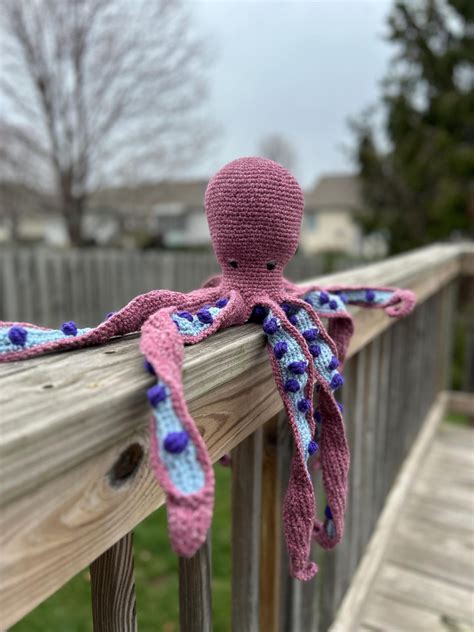 Crocheted Octopus Plush Toy 7 Inch Head 8 Tentacles Handmade