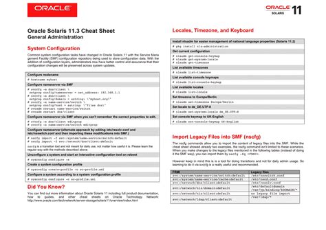 Oracle Solaris 113 Cheat Sheet Download Printable Pdf Templateroller