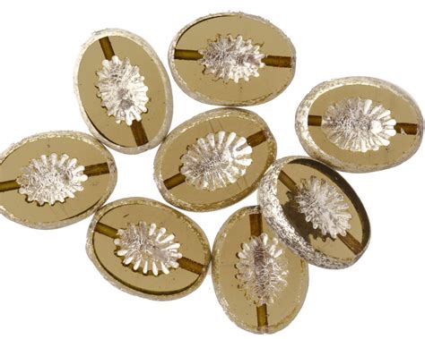 Czech Glass Smoke W Antique Silver Oval Star Window 14x10mm