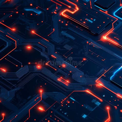 Futuristic Circuit Board With Glowing Red And Blue Pathways Stock Image Image Of Detail