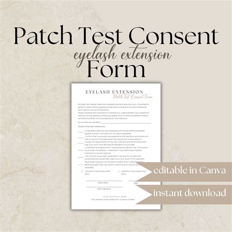 Lash Client Patch Test Consent Form Eyelash Extension Editable