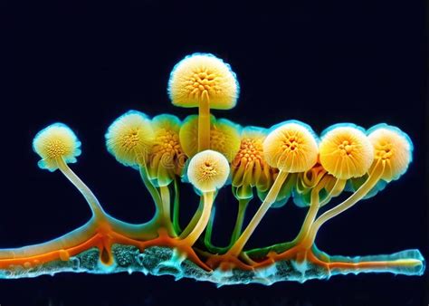 Microscopic View Of Growing Mold And Spores Showcasing Fungal