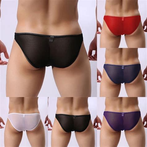 Sheer Mens Mesh Bikini Briefs Sexy Panties Bulge Pouch Thongs Underwear