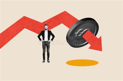 Composite Photo Collage Of Upset Businessman Stand Recession Arrow Coin