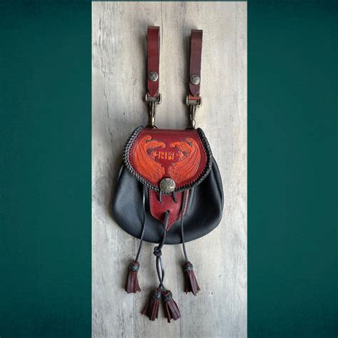 Sporran Purse Rob Roy Style Hugin And Munin Black With Hand Tooled F