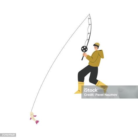 남자 특성 낚시 와 막대 통하고 있는 호수 당기는 벡터 일러스트 강에 대한 스톡 벡터 아트 및 기타 이미지 강 개념 관광 Istock
