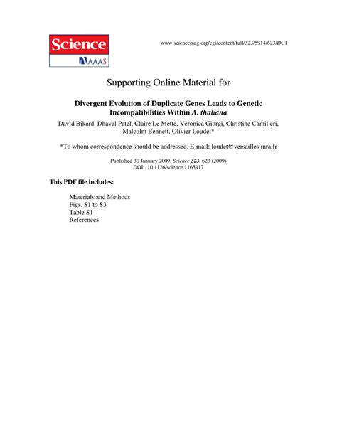 Pdf Divergent Evolution Of Duplicate Genes Leads To Genetic Incompatibilities Within A Thaliana