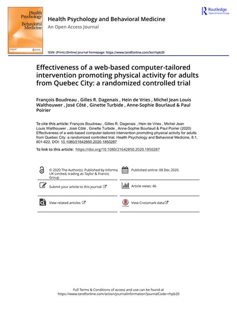 Pdf Effectiveness Of A Web Based Computer Tailored Intervention Promoting Physical Activity