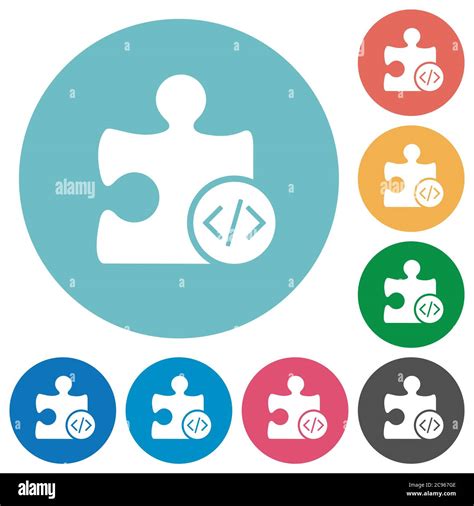 plugin programming flat white icons on round color backgrounds stock