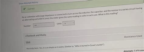 Solved Show Attempt HistoryCorrect An Ac Voltmeter With Chegg Com