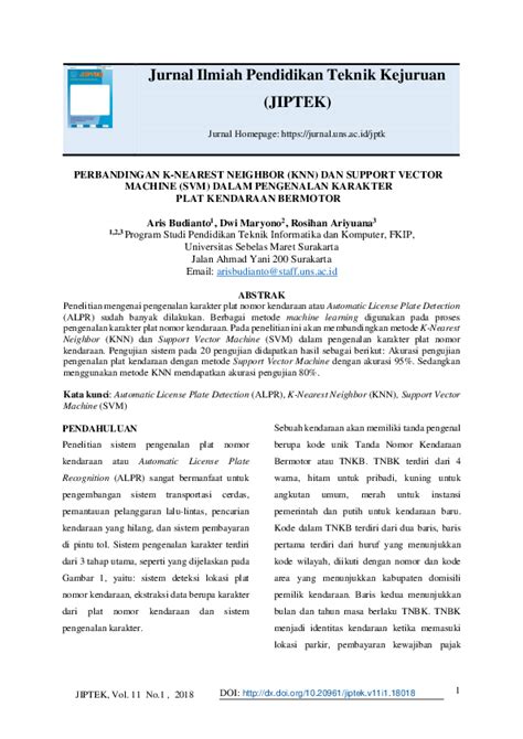 Pdf Perbandingan K Nearest Neighbor Knn Dan Support Vector Machine Svm Dalam Pengenalan