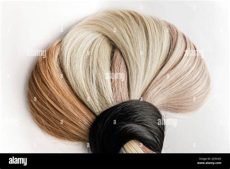 Curved Hair Samples For Extension Different Colors White Background