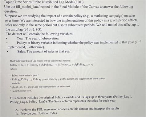 solved topic time series finite distributed lag model fdl