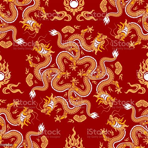 원활한 패턴 행복한 중국 새해 2024 아시아 요소가 있는 드래곤 조디악 표지판은 색상 배경에 스타일을 잘라냅니다 2024년에 대한 스톡 벡터 아트 및 기타 이미지 Istock