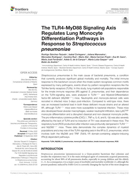 Pdf The Tlr4 Myd88 Signaling Axis Regulates Lung Monocyte